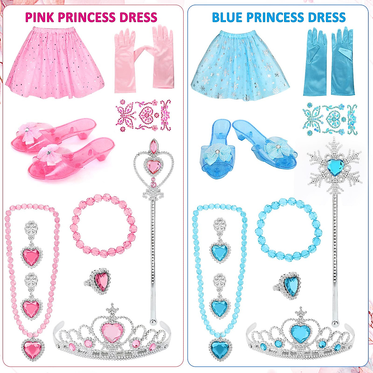 Princess Dress Up Clothes and Jewelry Boutique, Toys for Little Girls, Princess Costumes Gifts with Shoes, Dresses, Tiara, Necklaces, Gift Set for Toddler Girls Age 3 4 5 6 7 Years Old