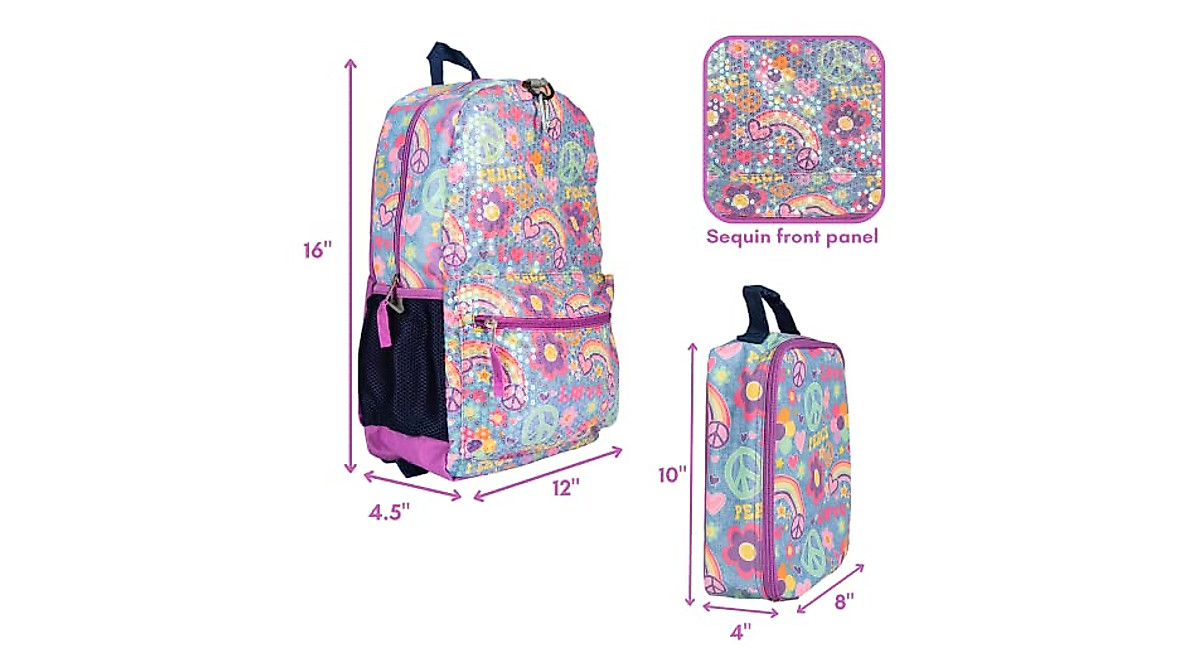 Retro Denim Print Backpack & Lunch Box Set for Girls