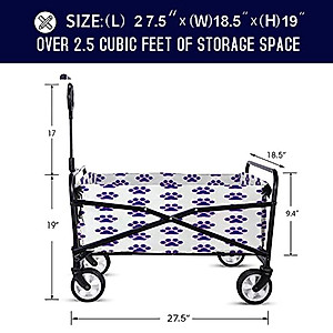 Collapsible Wagon Cart A Simple of Footprints White Purple Animal Tracks Print is Well Suited Foldable Utility Wagon Large Capacity Garden Cart with Push Bar for Beach Camp Outdoor Shopping