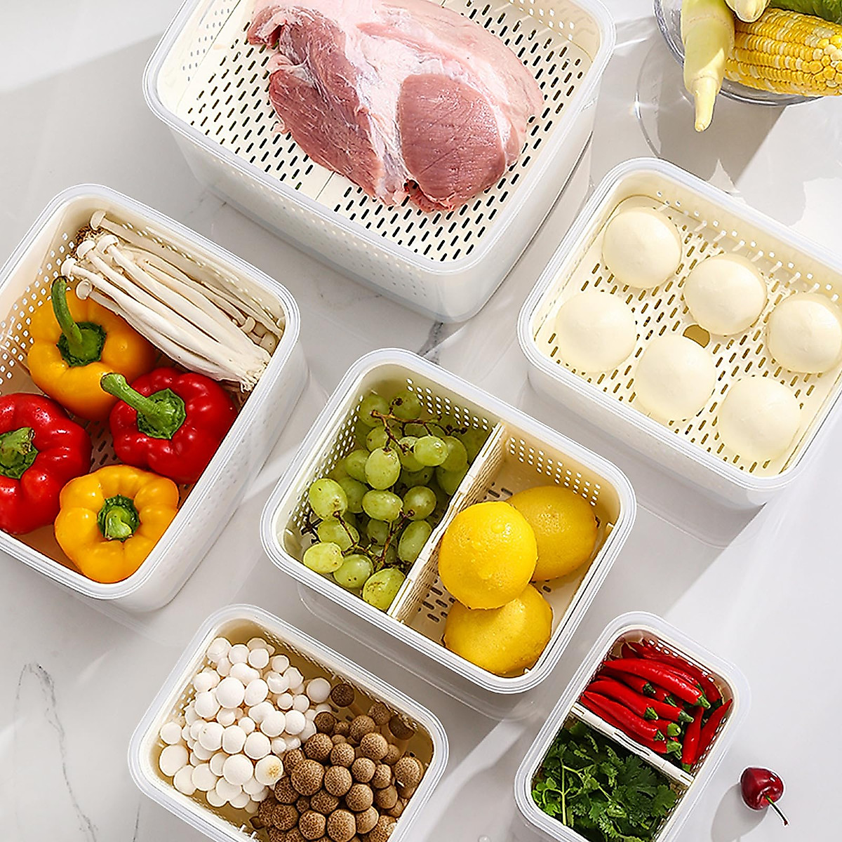 Upgraded Fresh Produce Vegetable Fruit Storage Containers,Fruit Containers for Fridge with Lid Vent Handle and Colander,Keep Berry Fruit Vegetable Food Meat Fresh Longer (3)