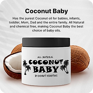 Coconut Baby Oil - Natural & Organic Moisturizer, Hair Oil for Cradle Cap Treatment, Newborn Sensitive Skin, Eczema & Psoriasis Relief, Unscented, Sunflower & GrapeSeed Oil 4 floz | Coconut Essentials