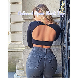 OZICERD Backless Workout Tops for Women Long Sleeve Gym Shirts Open Back Crop Top Cute Going Out Tops Yoga Athletic Tops