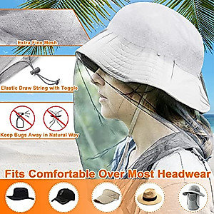 Benvo Mosquito Head Net Mesh, Face Neck Fly Netting Hood from Bugs Gnats Noseeums Screen Net for Any Outdoor Lover- with Carry Bags Fits Most Sizes of Hats Caps (2pcs, Grey, Updated Big Net)