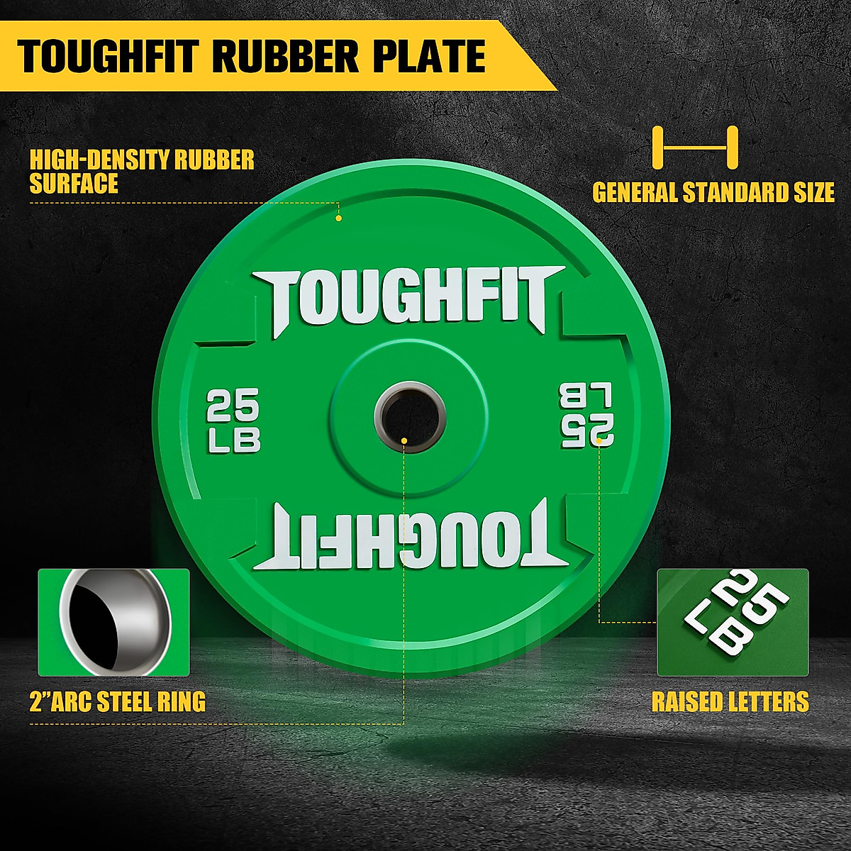ToughFit Color Coded Olympic Bumper Plates for Barbell, 2-Inch Weights Plates With Steel Insert Weight Lifting Plate for Strength Training in Home Gym,10LBS