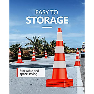 BATTIFE 36" Inch Traffic Safety Cones | 6Pack PVC Cone with Reflective Collars | Weighted Orange Construction Cones for Building Road Driveway Parking Use