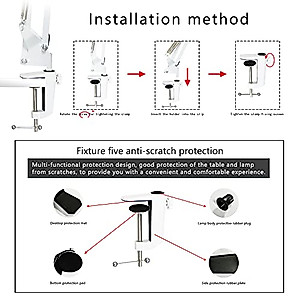 YUHU LED Desk Lamp, Metal Swing Arm Desk Lamp, with Fixture, Desk Lamp with clamp, 3 Color Modes, 10 Levels of Brightness, with Memory Function, Suitable for Home, Office, Reading (White)