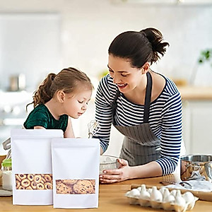 DMPACKDM 50Pcs Kraft Stand Up Pouch Bags, 7.1 x 10 Inches Kraft Stand Up Pouches with Window,Resealable Zip Lock, Heat-Sealable,Suitable for Home or Business.