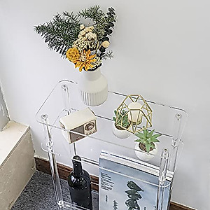 HMYHUM Acrylic Narrow End Table for Small Spaces with Magazine Holder, Slim Side Small Nightstand/Bedside Table for Living Room, Bedroom, 3 Tier, 15.7" L x 7" W x 23" H, Clear