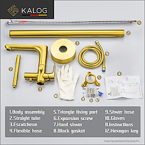 KALOG Single Handle Freestanding Tub Filler Floor Mount Bathtub Faucet with Handheld Shower (Brushed Gold-G)