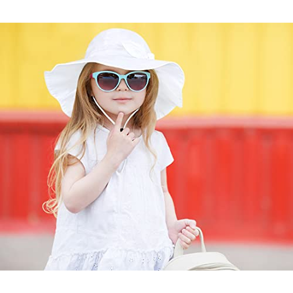 Baby Girl Sun Hat with UPF 50+ Outdoor Adjustable Beach Hat with Wide Brim Bucket Hats (0-6 Months, 1pcs-White, 0_Month)