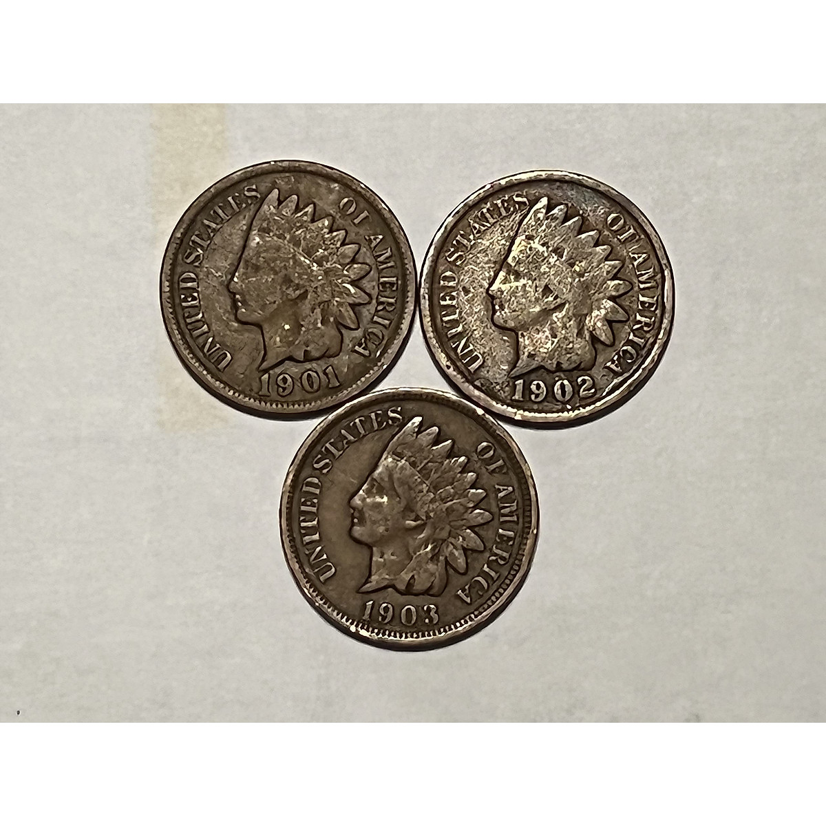 1901 P 1902 1903 Indian Head Pennys Three Consecutive Years All Good or Better Penny Seller Good+