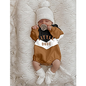 AGAPENG Baby Boy Clothes 3-6 Months Color Block Hoodie Sweatsuit Oversized Sweatshirt Onesie Romper Long Pants Fall Baby Boy Clothes Baby Boy Winter Clothes Thanksgiving Outfit Brown