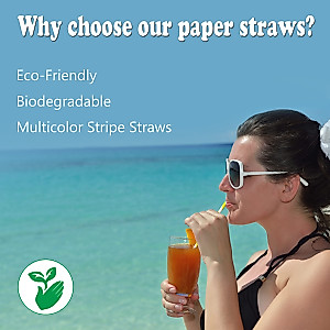 Paper Straws,200 Pcs Paper Drinking Straws For Wedding Party Restaurant Juice, Coffee Cold Drinks, Dessert and DIY Decoration (Stripe)