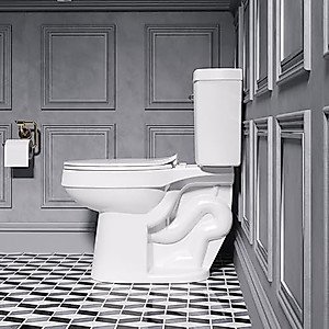 White 2-piece Elongated Toilet with Standard 12-in Rough-in, ELLAI Powerful Single Flush 1.28 GPF ADA Chair Height Toilet (Seat Included)