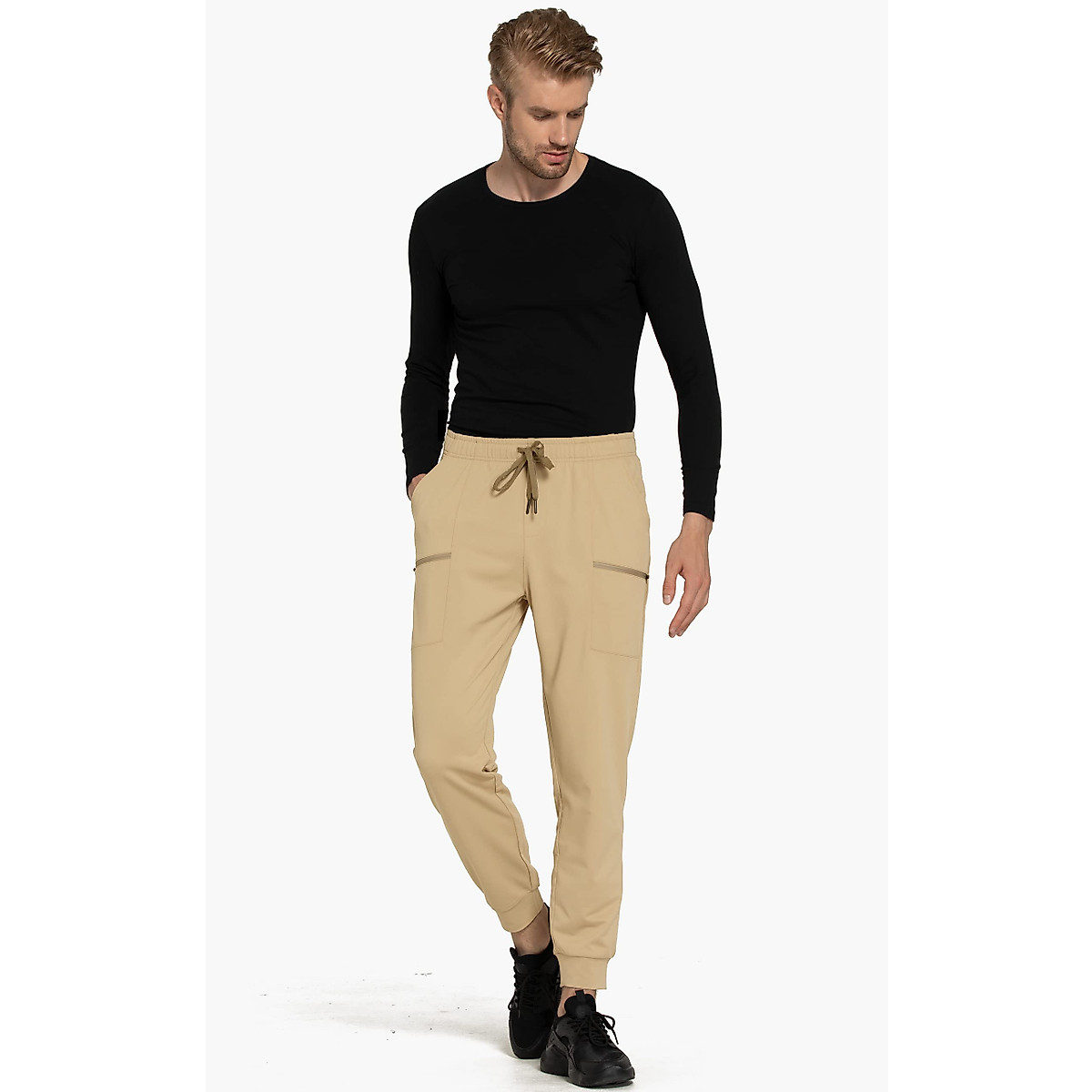 M MAROAUT Mens Joggers with Pockets Cargo Sweatpants for Men Elastic Waist Pants Track Athletic Running Gym Workout Pants Casual Khaki L