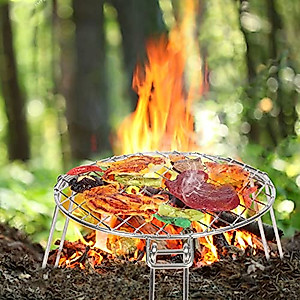 REDCAMP Stainless Campfire Grill Steel Grate, Portable Over Fire Camp Grill for Outdoor Open Flame Cooking BBQ with Carry Bag