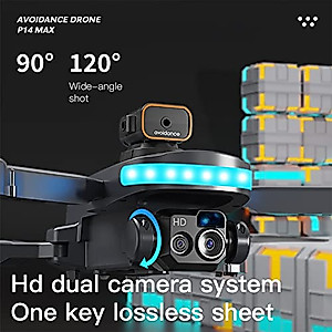 P14 Pro Compact & Foldable Mini Wireless Drone - Dual 4K HD FPV Camera - Intelligent 360° Obstacle Avoidance - WIFI VR RC Drone Quadcopter Circle Fly, Route Fly, Altitude Hold, Headless Mode (Black)
