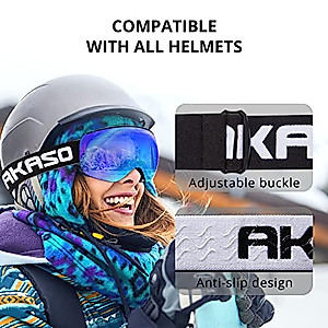 AKASO OTG Ski Goggles, Snowboard Goggles, Mag-Pro Magnetic Interchangeable Lenses, Anti-Fog, 100% UV Protection, Helmet Compatible, Snow Goggles for Men & Women