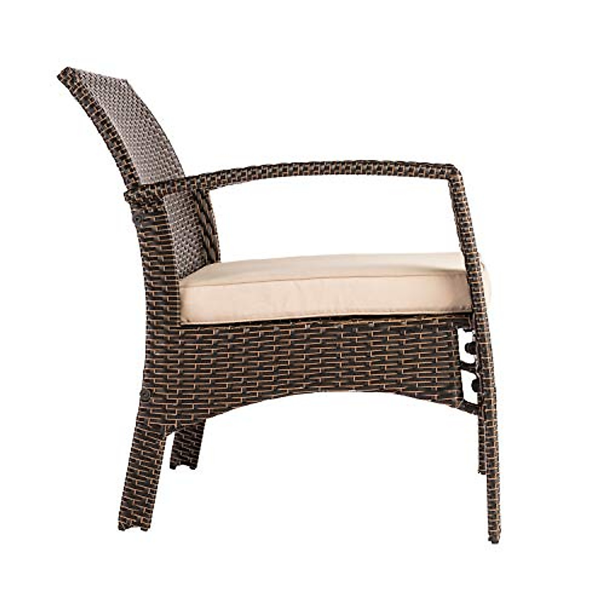 Patio Sense 62776 Bondi Armchair All Weather Lightweight & Durable Outdoor Seating Wicker Low Maintenance Khaki Cushion Included - Mocha