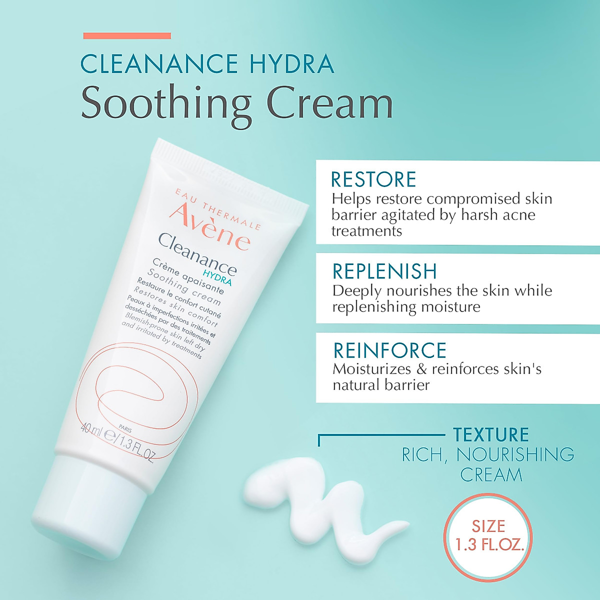 Eau Thermale Avène Cleanance HYDRA Soothing Cream, Rich Moisturizer, Adjunctive Care for Drying Acne Treatments, 1.3 oz.