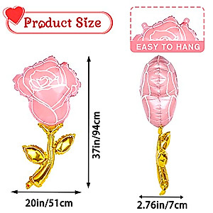 YUJUN 9PCS Valentines Day Rose Shaped Foil Balloons for Valentines Photo Backdrop Rose Flower Theme Wedding Valentines Day Decoration Party Supplies（Pink）