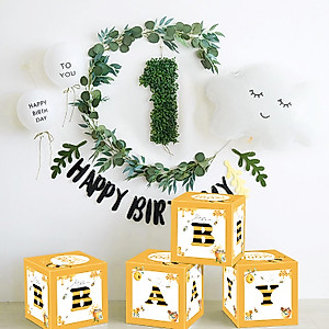 FVABO Bee Baby Shower Balloon Boxes Decorations - 4Pcs What Will It Bee Gender Reveal Decorations Balloon Box, Honey Bumble Bee Theme Party Balloon Boxes Backdrop Block Party Supplies