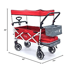 Creative Outdoor Distributor Push Pull Wagon for Kids, Foldable with Sun/Rain Shade (RED)