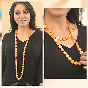 SHOP LC Orange Beaded Necklaces for Women Chunky Costume Jewelry for Women Boho Western Shell Beach Summer Jewelry Birthday Gifts for Women - 46 Inches
