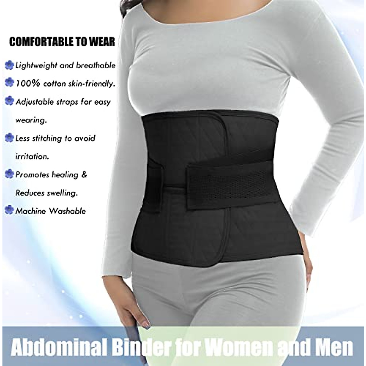 Postpartum Belly Band & Abdominal Binder Post Surgery Compression Wrap Recovery Support Belt (for Waistline 25.5"-33",S/M, Black)