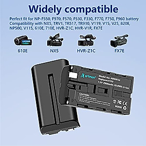 Artman NP-F550 Battery and Dual USB Charger for Sony NP F550, F570, F530, F330, F970, F960, F750, F770, CCD-SC55, TR516, TR716, TR818, TR910 (2-Pack 2900mAh)