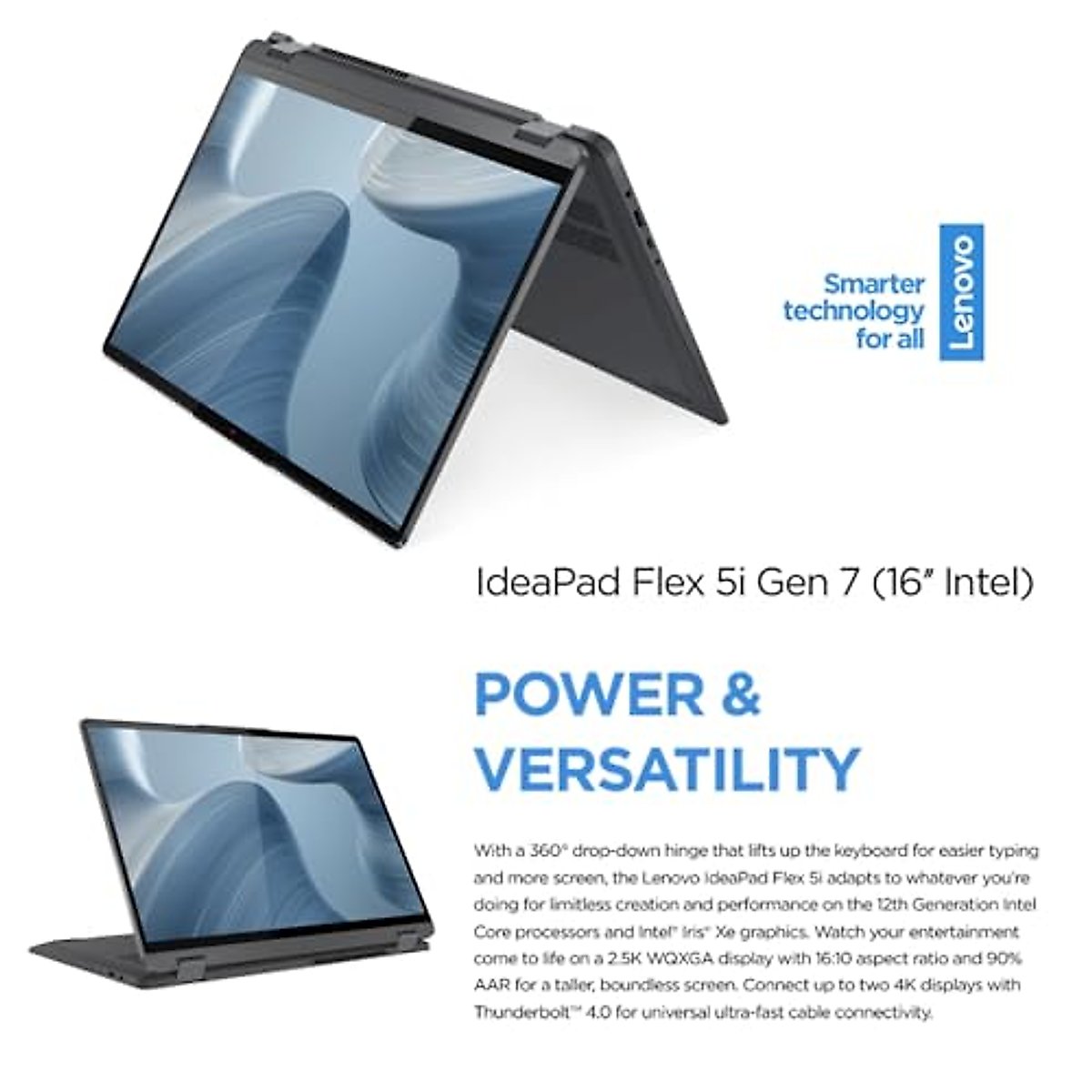 Lenovo 2023 Newest IdeaPad Flex 5 2-in-1 Laptop, 16" 2.5K Touchscreen, Intel Core i7-1255U (10 cores), 16GB RAM, 512GB SSD SSD, Intel Iris Xe Graphics, Wi-Fi 6, Backlit Keyboard, Windows 11 Home