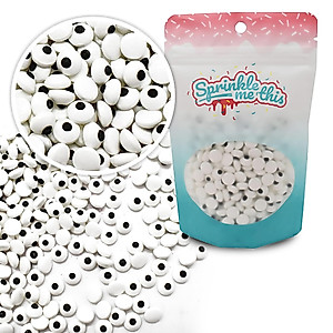 Spooky Eye Toppers - 4 oz Resealable Stand Up Candy Bag - Edible Baking Decorations - Funny White Googly Eyes for Cupcakes, Cakes, Cookies, Brownies - Halloween, Easter, and Edible Art Project Candy