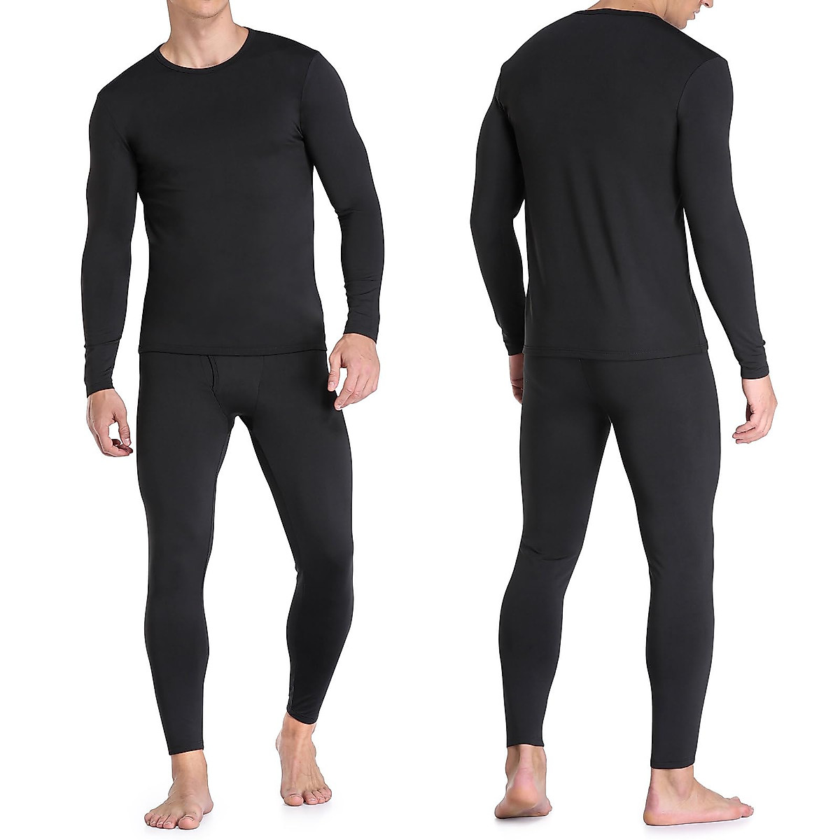 WEERTI Thermal Underwear for Men Long Johns Mens with Fleece Lined, Base Layer Men Cold Weather Top Bottom (Black S)