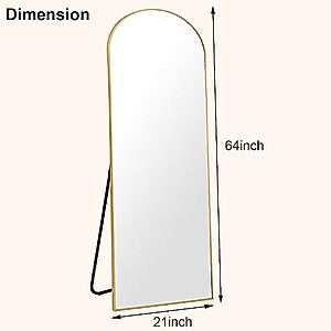 HARRITPURE 64"x21" Arched Full Length Mirror Free Standing Leaning Mirror Hanging Mounted Mirror Aluminum Frame Modern Simple Home Decor for Living Room Bedroom Cloakroom, Gold