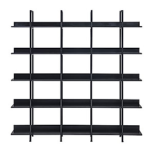 CALABASH Bookcases and Bookshelves Triple Wide 5 Tiers Industrial Bookshelf, Large Tall Bookcase Open Display Shelves with Metal Frame for Living Room Bedroom Library Home Office(Black)