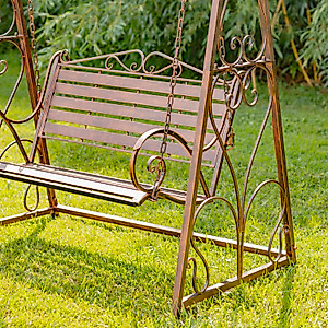 Outdoor Sturdy Metal Swing Bench with Frame Monte Carlo 1968" Furniture Collection (Aged Bronze, Swing Bench with Frame)