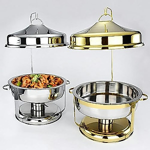 9L Full Size Round Chafing Dish with Hanger, Stainless Steel Chafer Set Buffet Food Warmer Keeps Food Warm in All Catered Events