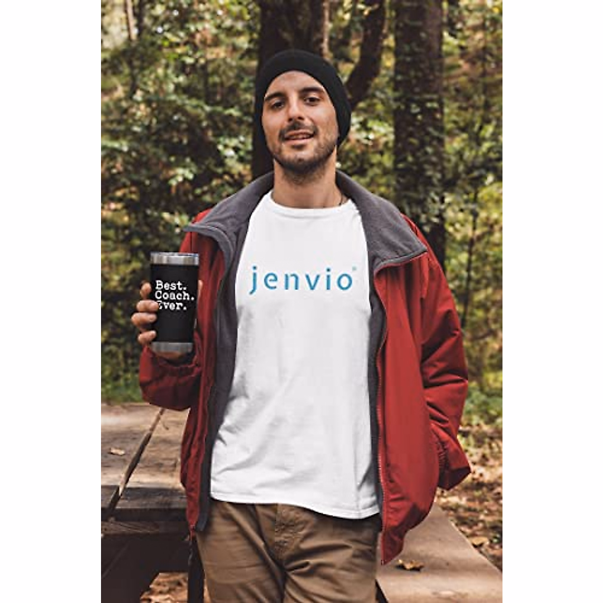 JENVIO Coach Gifts | Best Coach Ever | Stainless Steel Travel Tumbler Coffee Mug with 2 Lids and 2 Straws - Football | Soccer | Tennis Cross Country Appreciation (20 Ounce Black)