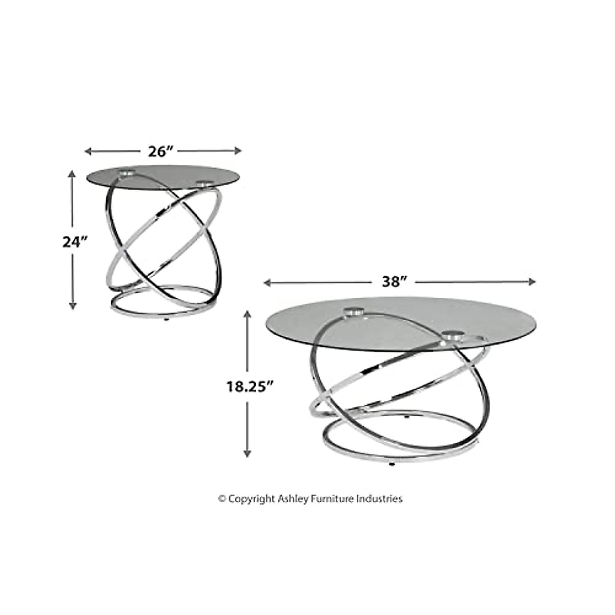Signature Design by Ashley Hollynyx Contemporary Round 3-Piece Occasional Table Set, Includes Coffee Table and 2 End Tables, Chrome