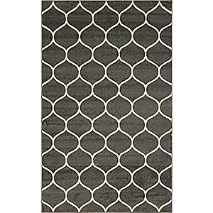 Unique Loom Trellis Frieze Collection Area Rug - Rounded (5' 1" x 8', Dark Gray/ Ivory)