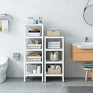 IOTXY Open Shelving Storage Rack - 3-Tier Freestanding Solid Wood Shelves Unit, Multipurpose Display Stand for Bathroom Living Room Laundry, Square Corner Rack, Bookshelf, White