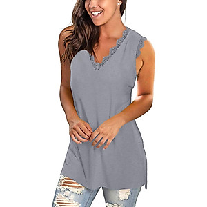 wodceeke Womens V Neck Tank Tops Sleeveless Gradient Blouse Shirts Summer Loose Henley Tops Tee (5- Gray, S)
