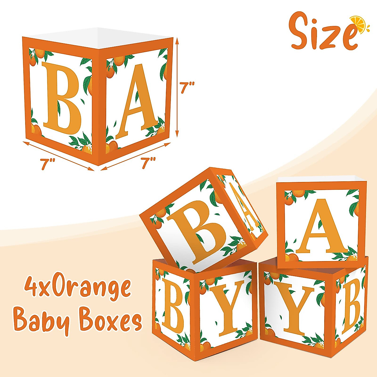 Sinasasspel Little Cutie Baby Shower Decorations Orange Party Centerpieces Boxes Clementine Baby Block with Letters Birthday Party Floral Table Display Gender Reveal Party Favors for Boys and Girls