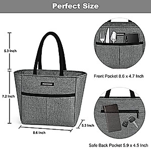 Insulated Lunch Bags for Women Men Thermal Lunch Bag with Front Pocket Leakproof Lunch Tote Bag Reusable Adult Lunch Bag Lunchbox with Small and Large Size for Office Work Picnic Shopping (Gray-S)