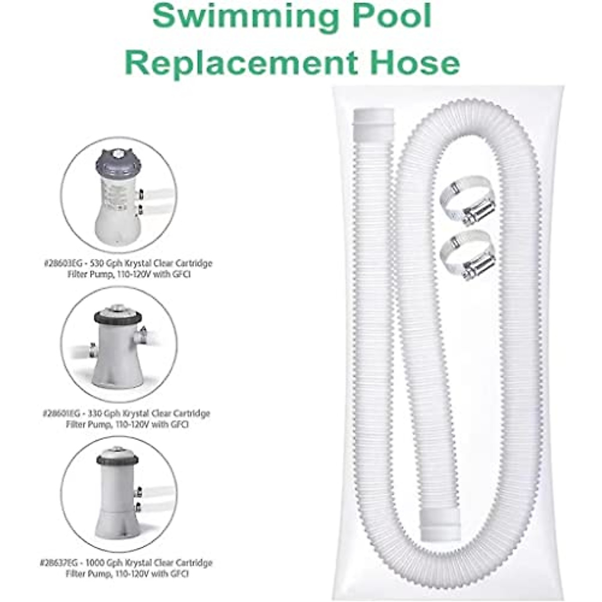 Swimming Pool Replacement Hose,Ground Swimming Pool Replacement Filter Pump Hose,1.25" Diameter 59”Long works with for filter pumps 330GPH,530GPH,1000GPH Compatible(2PCS)