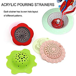 Acrylic Pouring Strainers, Angela&Alex 7 PCS Flow Painting Tools Art Supplies Kits Drawing Flow Fluid Sets Strainers Plastic Silicone Drain Basket Unique Pattern