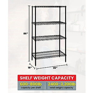 Quantum Storage Systems WR86-1836BK Starter Kit for 86" Height 4-Tier Wire Shelving Unit, Black Finish, 18" Width x 36" Length x 86" Height