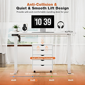 Sweetcrispy Electric Standing Desk - 48 x 24 inch Adjustable Height Sit to Stand Up Desk with Splice Board, Rising Home Office Computer Table with 2 Hook and Wire Hole for Work