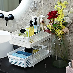 Aupmeka Kitchen Organizer 2 Tier Under Sink Storage and Organizer for Pantry, Cabinet, Cupboard, Fridge- Bathroom Sink Pull-Out Drawer Organizer