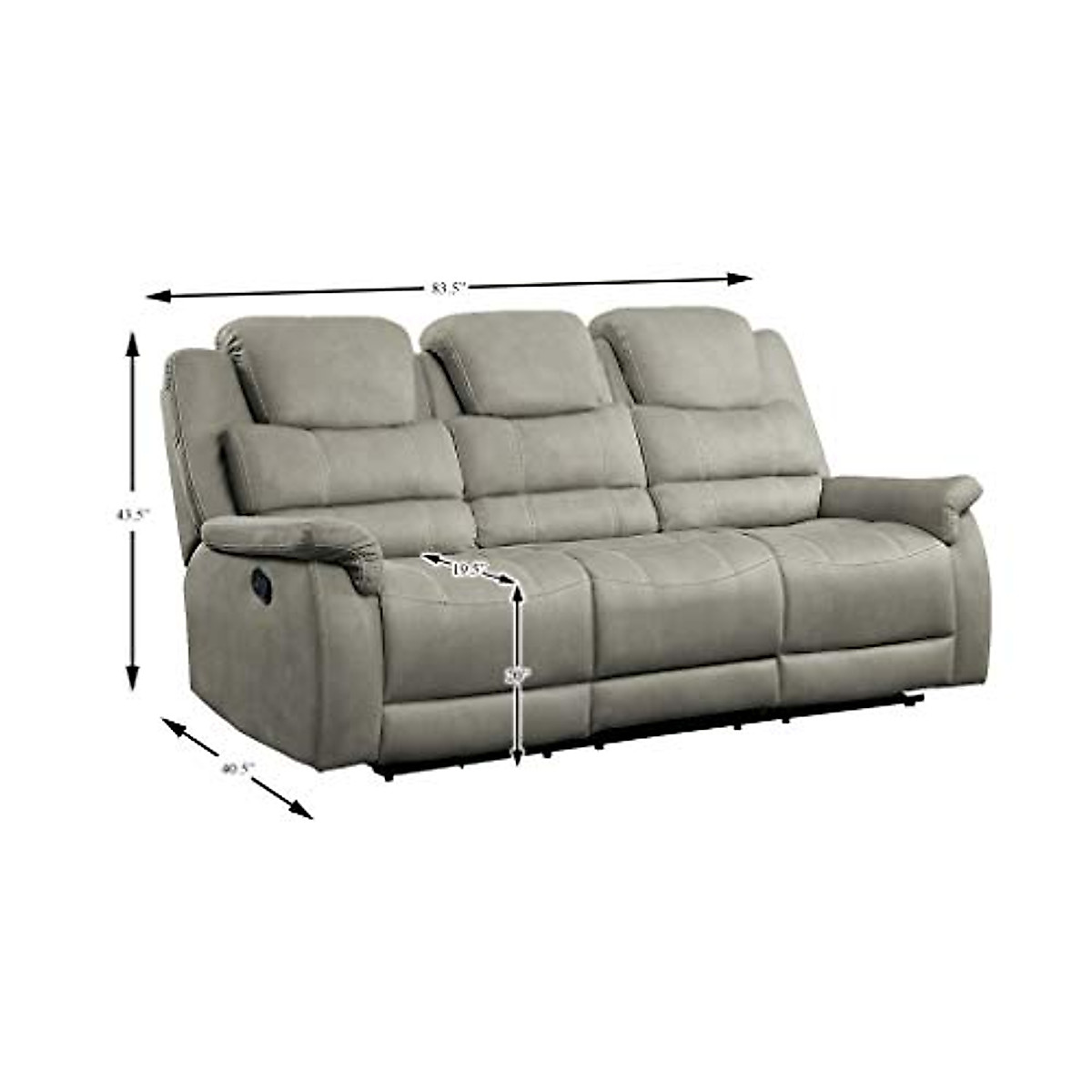 Homelegance 84" Double Reclining Sofa (Manual), Gray